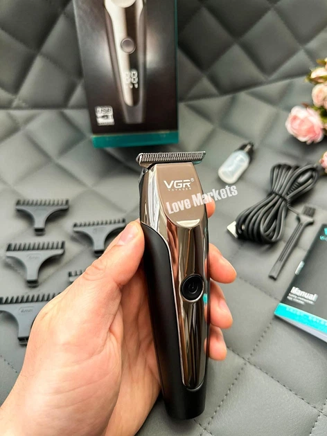Профессиональный аккумуляторный триммер для бороды и усов VGR V-059 с дисплеем и сменными ...