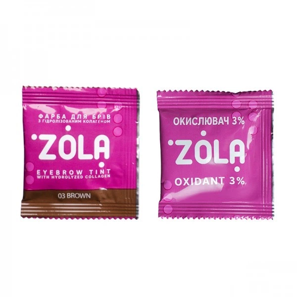 Краска для бровей ZOLA Eyebrow Tint 03 Brown с коллагеном и окислитель ...