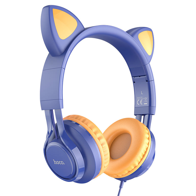 Наушники проводные накладные с микрофоном Hoco W36 Cat Ear Синий ...