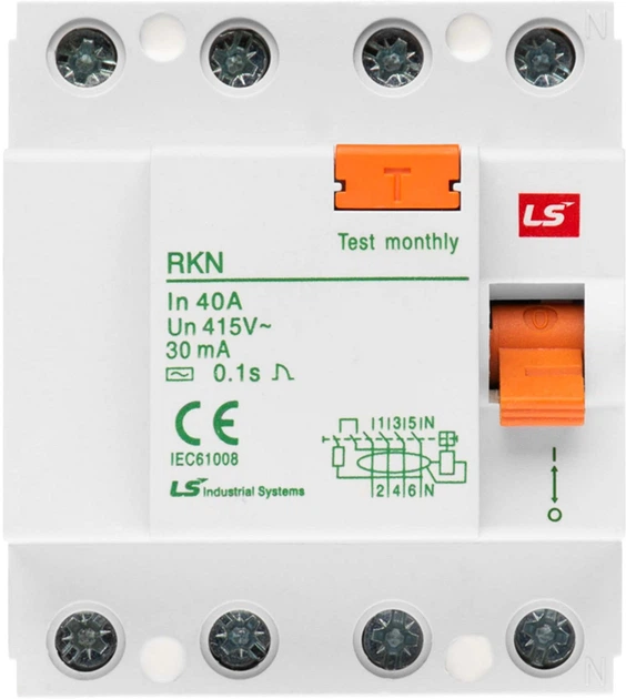 Устройство защитного отключения LS Electric RKN 4P 40 А 6 кА 30 мА АС (062400438B) – фото ...