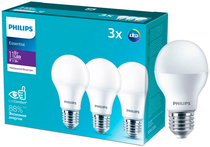 Лампа светодиодная Philips ESS LEDBulb 11W E27 4000K 3 шт – фото ...