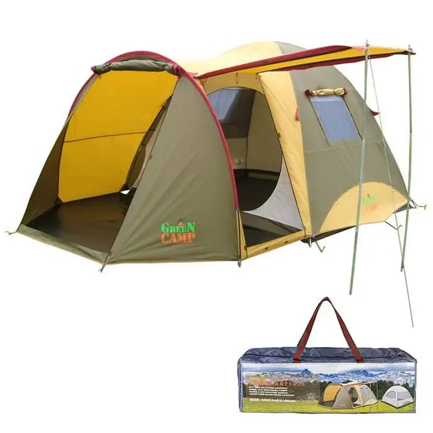 Палатка четырехместная Green Camp 1036, двухслойная палатка с тамбуром ...