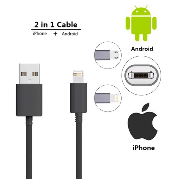 USB Кабель Double sided 2in1 Lightning, micro USB черный – фото, отзывы ...
