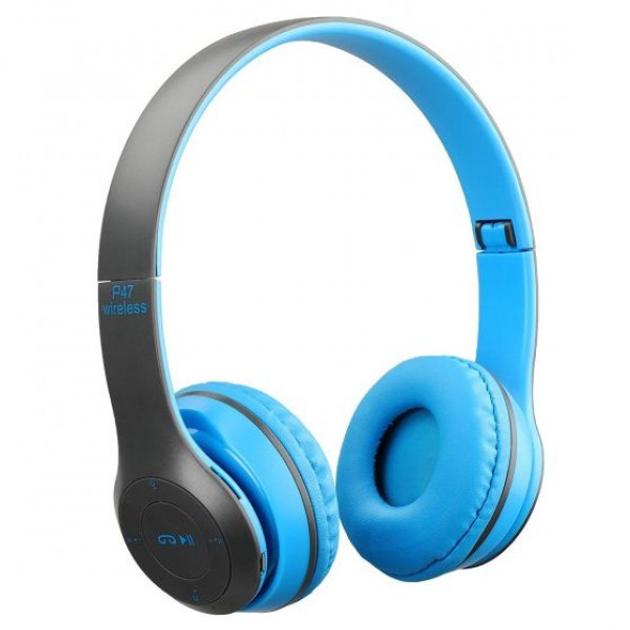 Беспроводные Bluetooth наушники с MP3 HBQ MEGA BASS P47 Синий (ICL44 ...