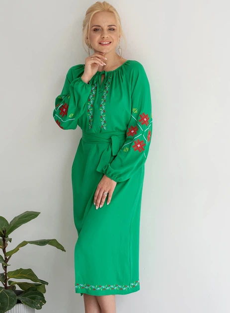 Зелене плаття Україна з вишивкою XS/M Maritel Льон штапель Літо ...
