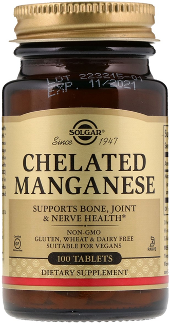 Марганец, Solgar Chelated Manganese, 100 таблеток (33984007208) – фото ...