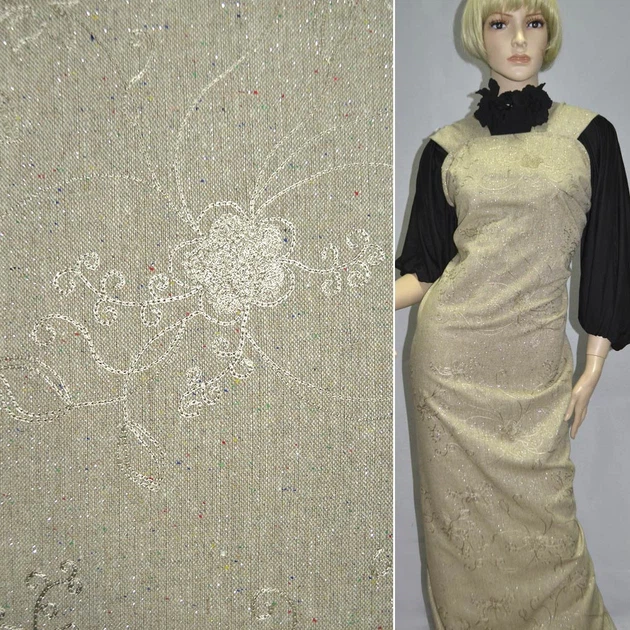 Твід пісочний з вишитими квітами і срібним люрексом ш 150 11737 003 фото відгуки