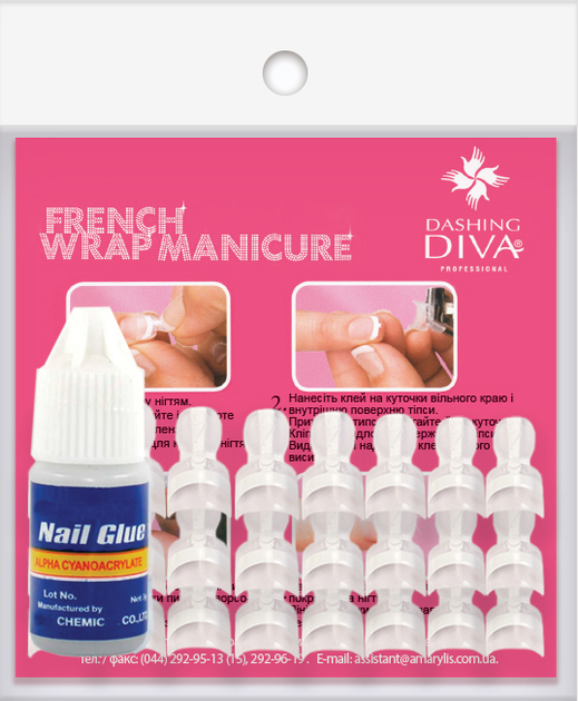 Набор типс для френча с клеем Dashing Diva French Wrap Plus Thin White ...