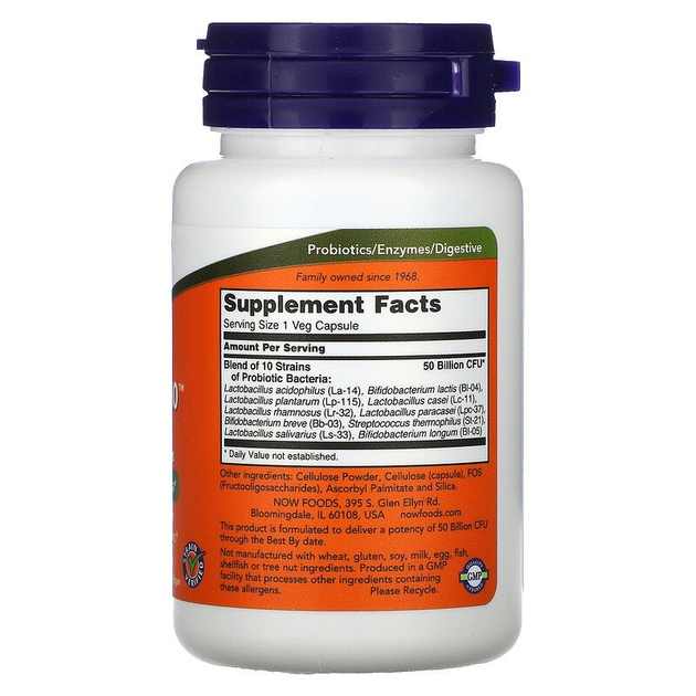 Пробиотик-10, Probiotic 50 Billion, Now Foods, 50 капсул, (NOW-02928 ...