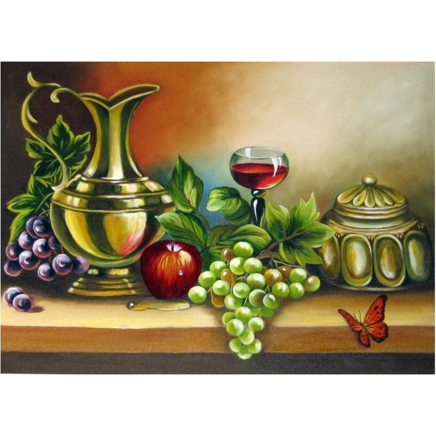 Алмазная мозаика "Бокал вина и фрукты" Алмазная мозаика 60х40см DM-230 ...