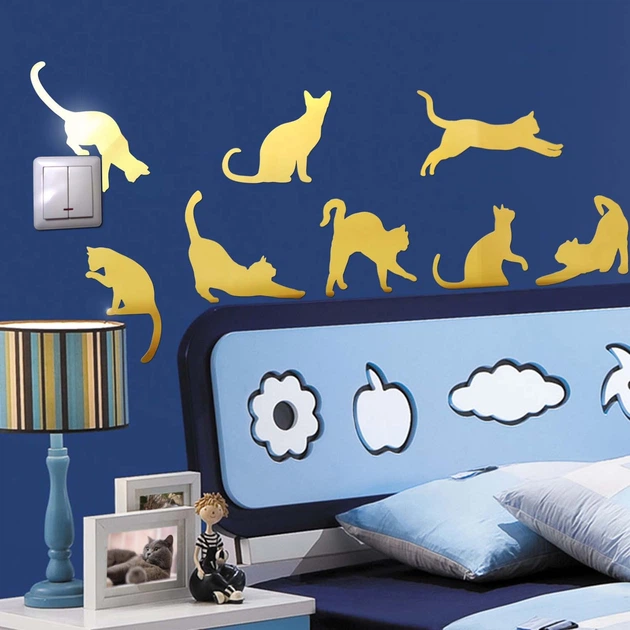 Дзеркальний настінний декор інтерєрна наклейка на стіну Котики 8 шт золото купити онлайн