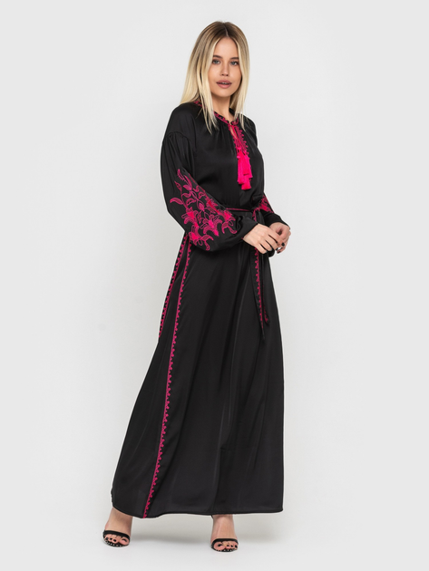 Платье с вышивкой Narodnyy Butik черный шелк/фуксия вышивка 1547.1 44 ...
