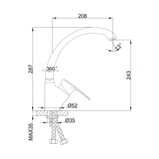 F4166-10 (F41) Змішувач для кухні однорич. вухо лат. корпус гайка Ø40 світло-бежевий Frap 1/8 ...