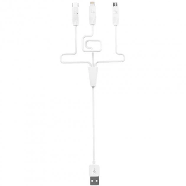 USB кабель Hoco X1 Rapid charging (3в1) (Lightning + micro USB + Type-C) (1M)- білий – фото ...