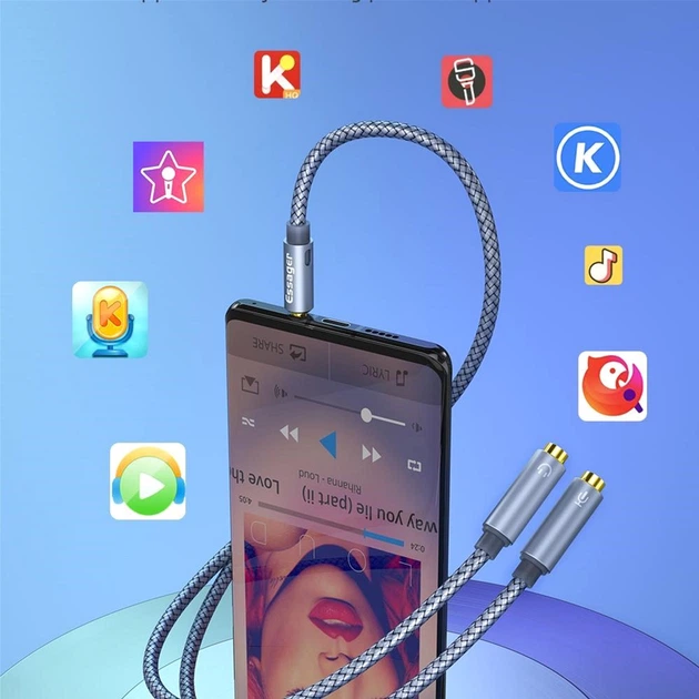 Аудіо кабель Essager Elantra Audio Splitter Extension Aux Cable 3.5 мм ...