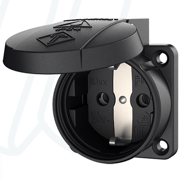 Розетка панельна SCHUKO 16A 2п+З 230В, IP54 чорна (клеми plug-in ...