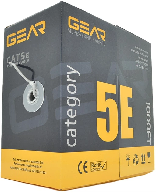 Кабель вита пара Gear Utp 4 X 2 X 0 51 Cat 5e Cca Premium 305 м Сірий Yt32655 фото відгуки