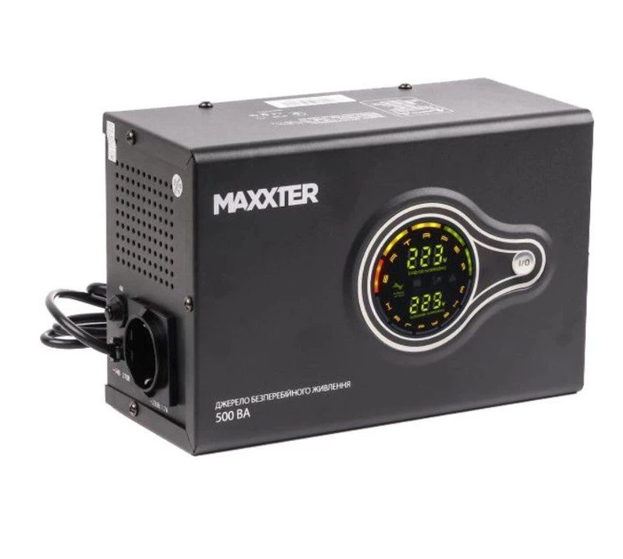 UPS с правильной синусоидой Maxxter MXHIPSW500 500VA 300Вт, LCD, 12V под внешний АКБ, заряд 10А ...