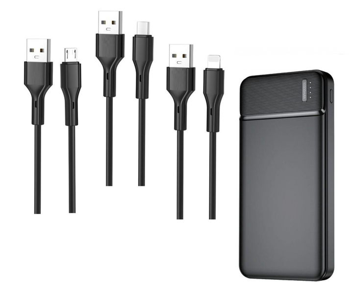 Набір 4в1 - УМБ акумулятор + 3 окремі кабелі - 10000mAh Black Maxlife ...
