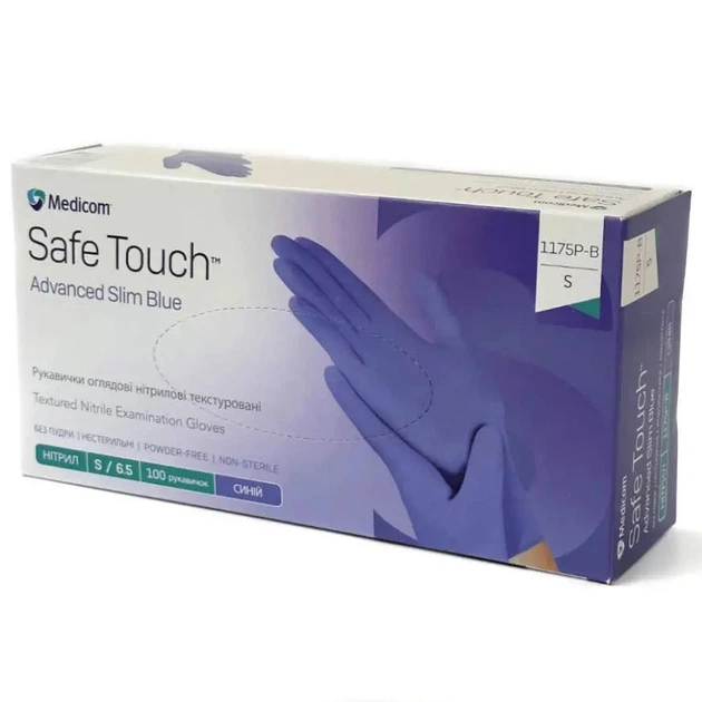 Нітрилові рукавички SafeTouch® Advanced Slim Blue без пудри Розмір S ...