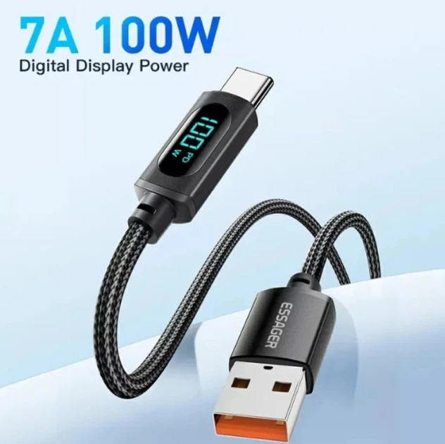 Кабель Essager Fast Charging Digital Display USB to Type-C PD100W 7A з ...