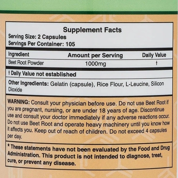 Смесь экстрактов Double Wood Beet Root 1000 mg (2 caps per serving) 210 ...