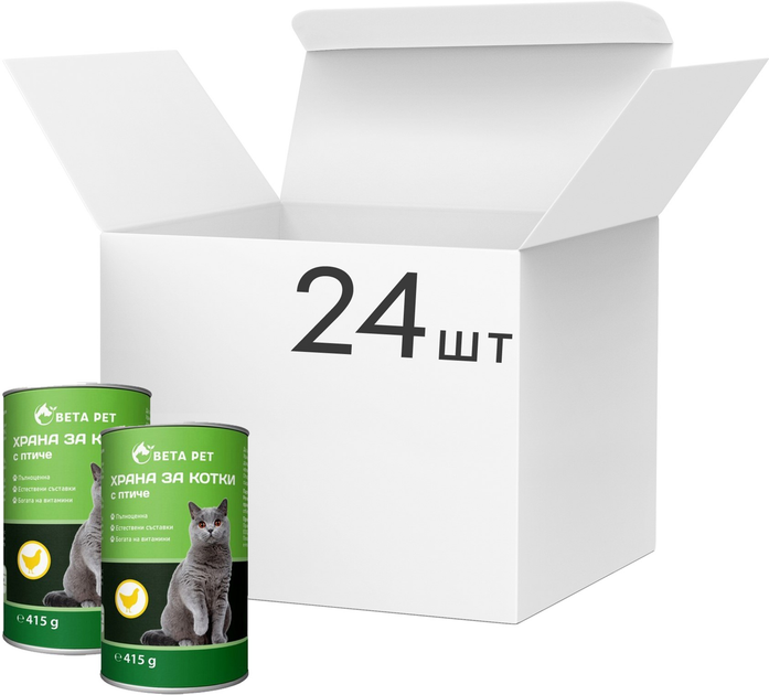 Упаковка влажного корма для кошек BETA PET с курицей 415 г х 24 шт ...