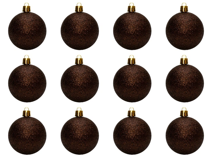 Набор елочных игрушек - шары, 12 шт, D6 см, шоколадный, глиттер, пластик (892180) – фото, отзывы ...