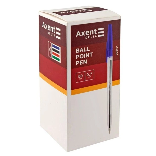 Набор шариковых ручек 50 шт Delta by Axent Синий 0.7 мм Прозрачный корпус (DB2051-02) – фото ...