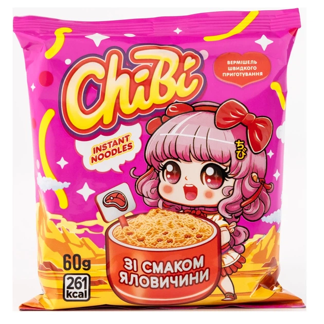 Вермішель швидкого приготування зі смаком яловичини ChiBi 60 г ...