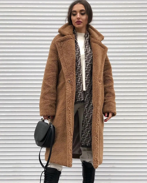 Шуба Тедді Оверсайз бежева A L 90 см S M Брендовий одяг Rozetka