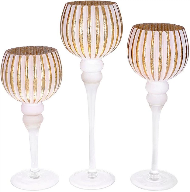 Набор 3 стеклянных подсвечника Catherine BonaDi 30хØ13 см, 35хØ13 см, 40хØ13 см (dec0008246 ...