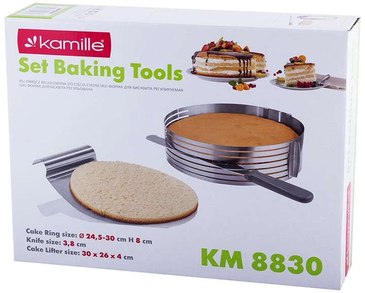 Форма для нарезки бисквита, регулируемая с ножом и подносом Kamille Ø24 ...