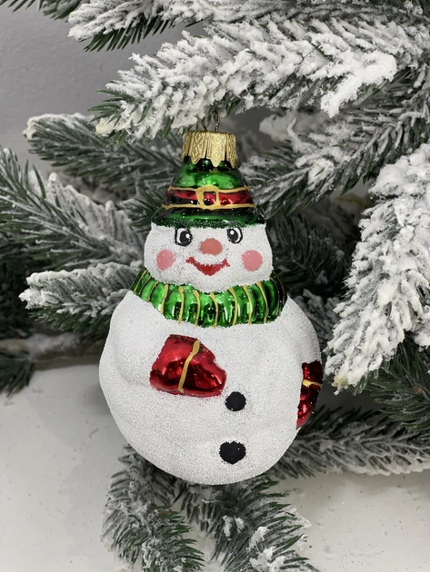 Скляна ялинкова іграшка Сніговик великий круглий фото отзывы характеристики в интернет