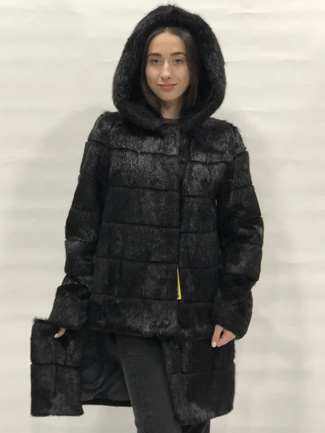 Шуба з нутрії щипаної під норку трансформер знімні рукава низ та капюшон довжина 90см колір