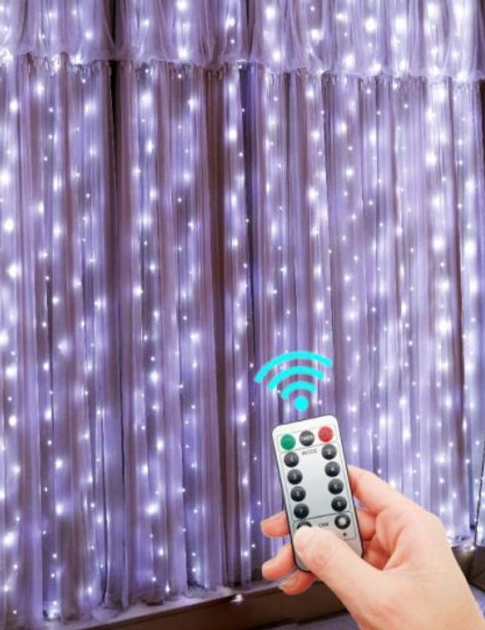Гирлянда штора занавес "Роса" светодиодная белый свет от USB 300 led ...