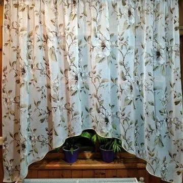 Кухонна фіранка готова коротка арка Летиція яблуневий цвіт беж з розрізом 170 280 см фото