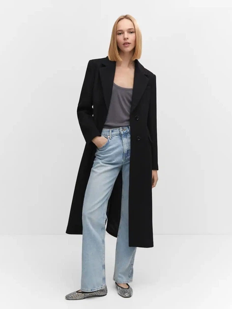 Пальто осіннє довге жіноче Mango Linda 57046712-99 L Чорне ...