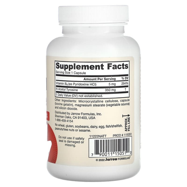 N-ацетил-тирозин Jarrow Formula "N-Acetyl Tyrosine" с витамином B6, 350 ...