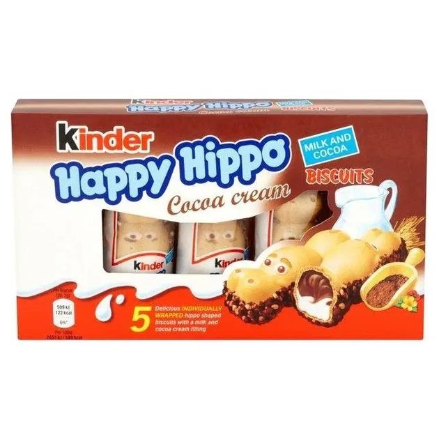 Печенье Kinder Happy Hippo Cacao с воздушным рисом и крошкой из белого ...