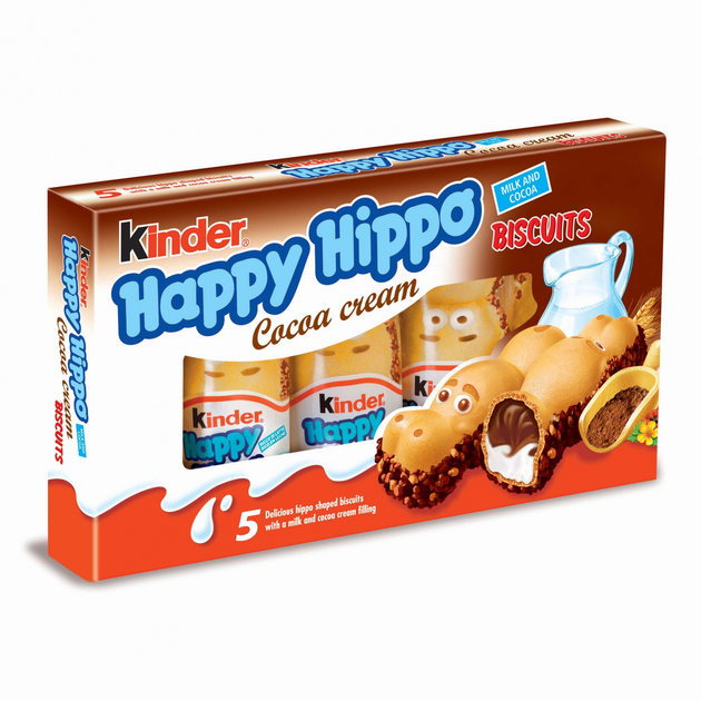 Печенье Kinder Happy Hippo Cacao с воздушным рисом и крошкой из белого ...