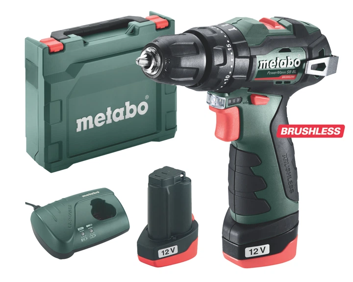 Аккумуляторная ударная бесщеточная дрель-шуруповерт Metabo PowerMaxx SB BL 12V 2x2Ah Li-Power ЗУ ...