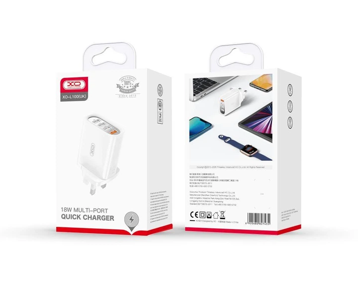 Мережевий зарядний пристрій XO L100 1 USB QC3.0 / 3 USB 2.4A 18W White – фото, відгуки ...