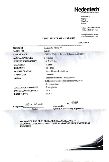 Таблетки акватабс 8,5 мг для дезінфекції води Aquatabs Medentech - 10 ...