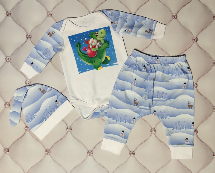 Костюм детский новогодний Санта и Дракоша 80 см голубой с белым от ...