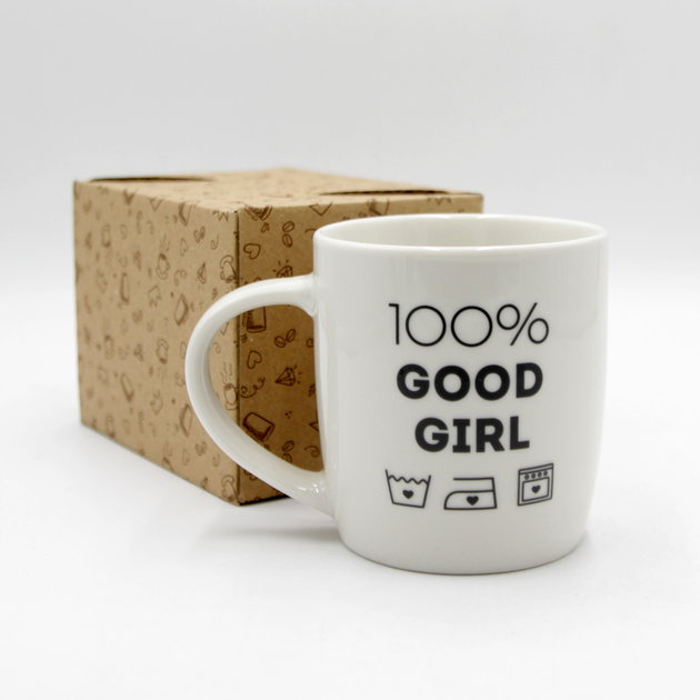 Кружка белая с надписью "100% Good Girl" универсальная для чая/кофе 360 ...