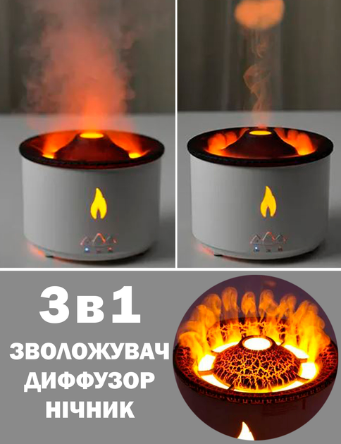 Увлажнитель воздуха Диффузор Ночник Вулкан Белый 3в1 360 мл 2 режима с ...