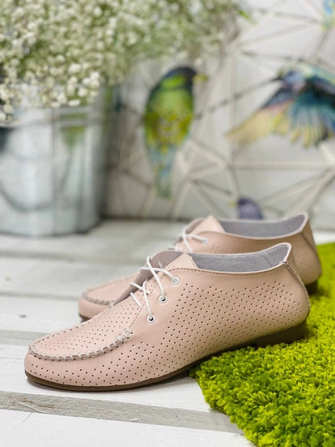 Жіночі шкіряні мокасини пудра з перфорацією Prellesta 440-06 37 Пудра ...