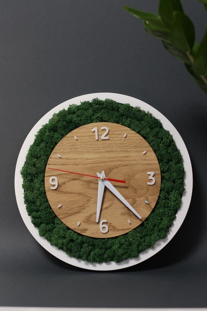 Настінний годинник зі стабілізованим мохом з дерева 25х25х4 см 475773 Prob Білий фото