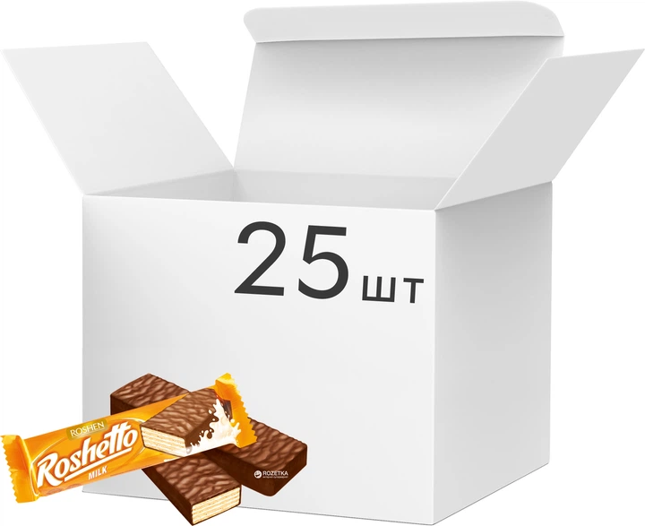 Упаковка вафельних батончиків Roshen Roshetto Milk Chocolate 25 шт х 34 ...